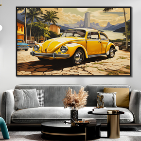 Quadro Decorativo Fusca Amarelo